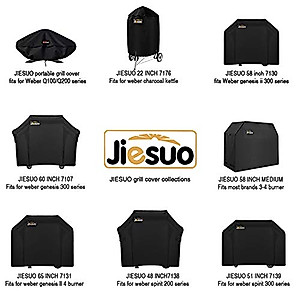Jiesuo BBQ Gas Grill Cover for Weber Spirit and Spirit II 310: Heavy Duty Waterproof 51 Inch 3 Burner Weather Resistant Ripstop Outdoor Barbeque Grill Covers