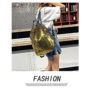 GANYGLE Sequin bag leisure travel backpack campus student schoolbag Holographic bag (Yellow)
