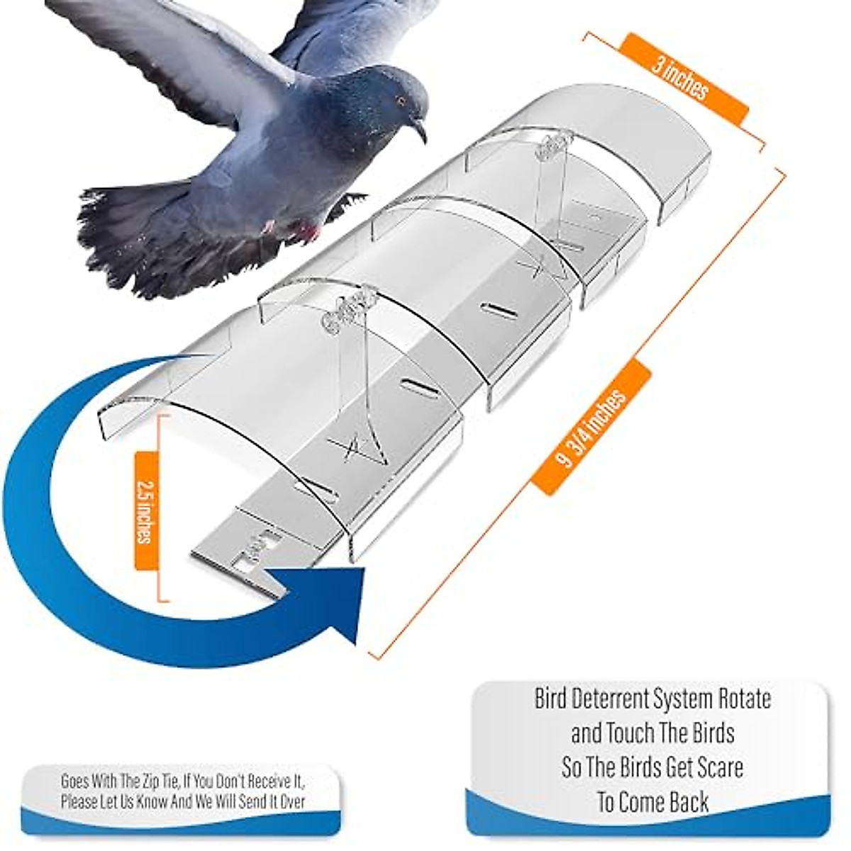 Petslandia Bird Deterrent System - Polycarbonate UV Resistant Pigeon Dissuasion, Cruelty-Free Pigeon Proof, Long Lasting, Suitable for Balconies, Patios and Outdoors (78 in)