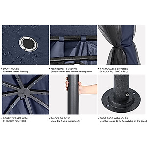 COOSHADE 10x10 Gazebos for Patios Outdoor Gazebo Canopy with Mosquito Netting(Navy Blue)