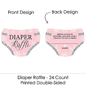 Big Dot of Happiness Pink Winter Wonderland - Diaper Shaped Raffle Ticket Inserts - Holiday Snowflake Baby Shower Activities - Diaper Raffle Game - Set of 24