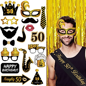 50th Birthday Decorations for Men Women,90 PCS Black Gold 50th and Fabulous Birthday Decorations,Including 50th Birthday Banner Backdrop,Crown,Balloons,Plates, Photo Props, Sash,50th Birthday Gifts