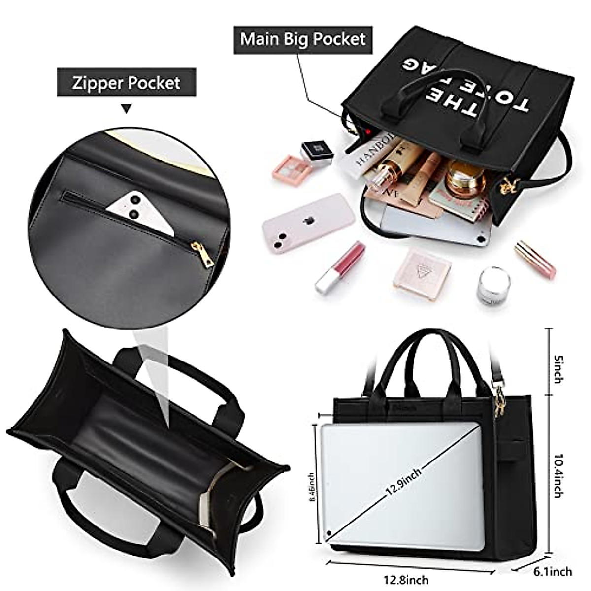 The Tote Bag for Women,PU Leather Tote Bags with zipper, Fashion Handbags/Shoulder Bag/Satchel