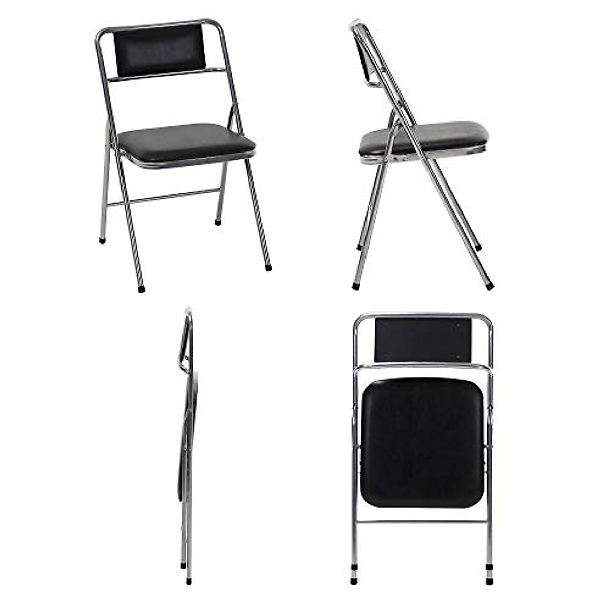 COSCO Stylaire Vinyl Padded Folding Chair, 4-Pack, Silver