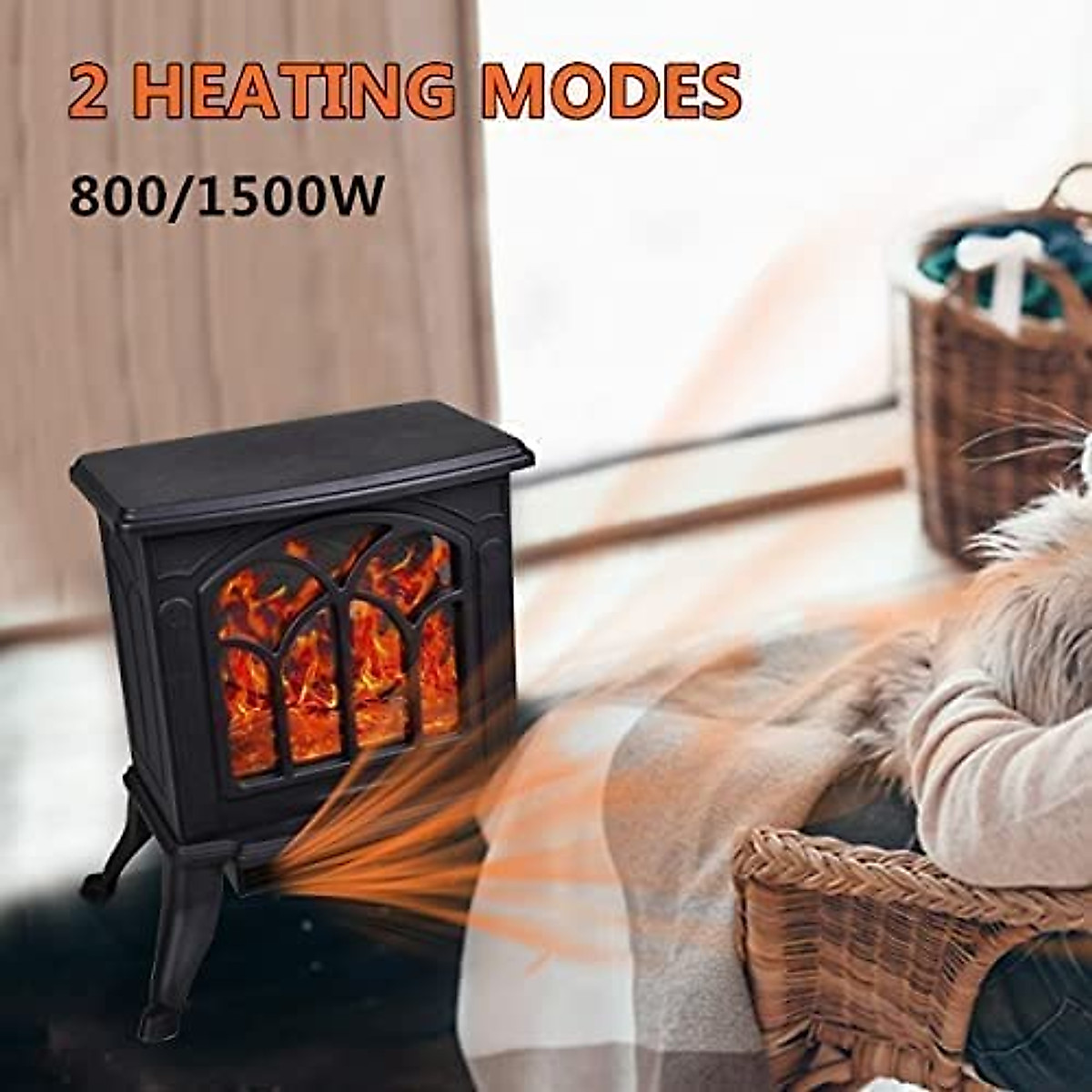 Electric Fireplace Heater Stove Indoor, 18'' Compact Freestanding Infrared Heater with Realistic Flame, 800/1500W Portable Space Heater, Overheating Protection, ETL Certified
