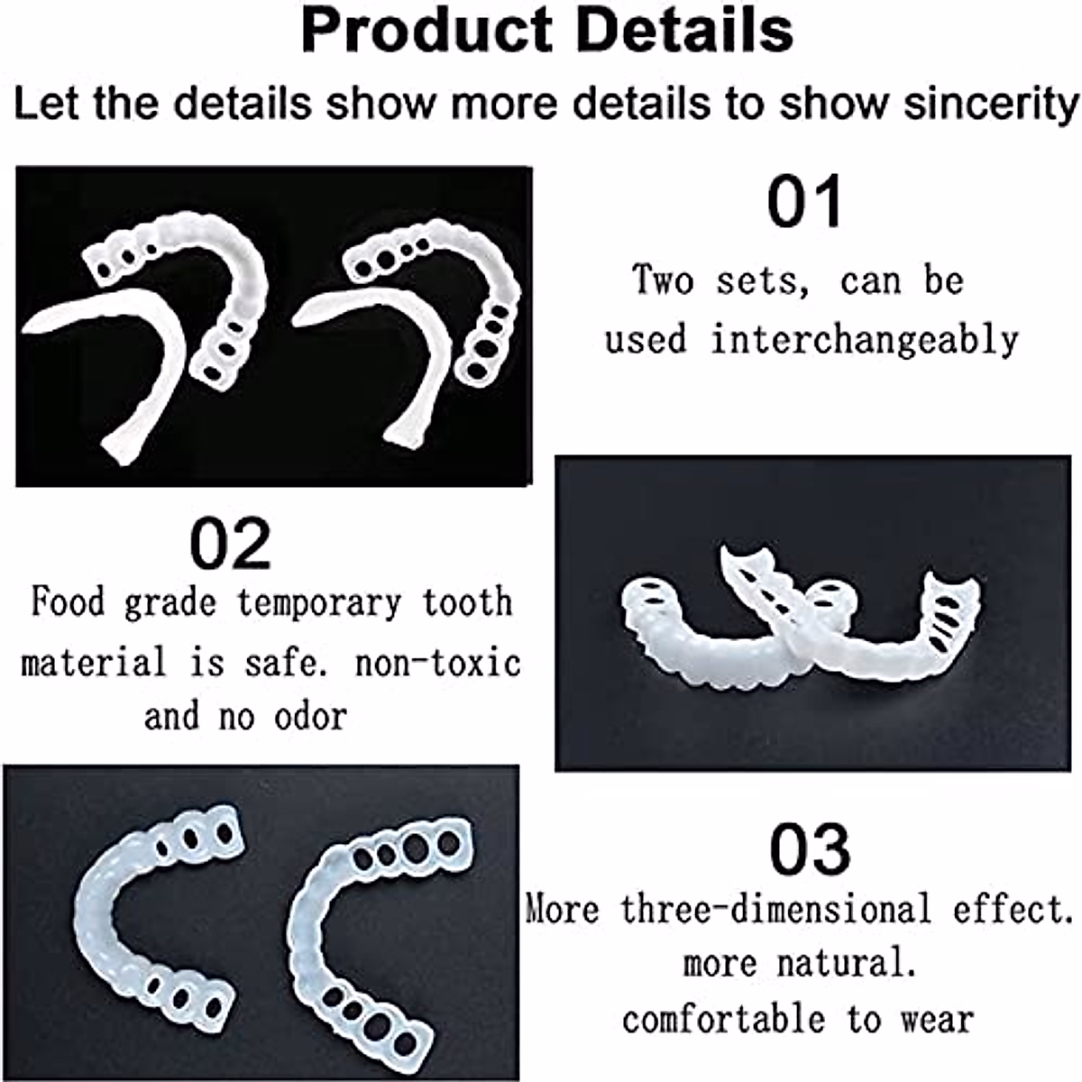 CHNLML 2 Pairs Instant Veneers Dentures for Men and Women, Customizable Temporary ​Fake Teeth, Teeth Improve Smile, Perfect Braces and Whitening Substitutes, Suitable for Everyone with, Multicolor