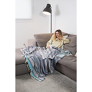 InfuseZen Turkish Cotton Throw Blanket with Diamond Weave – Lightweight Sofa Throw – Handwoven Bed Cover - Large 86” x 69” (Navy)