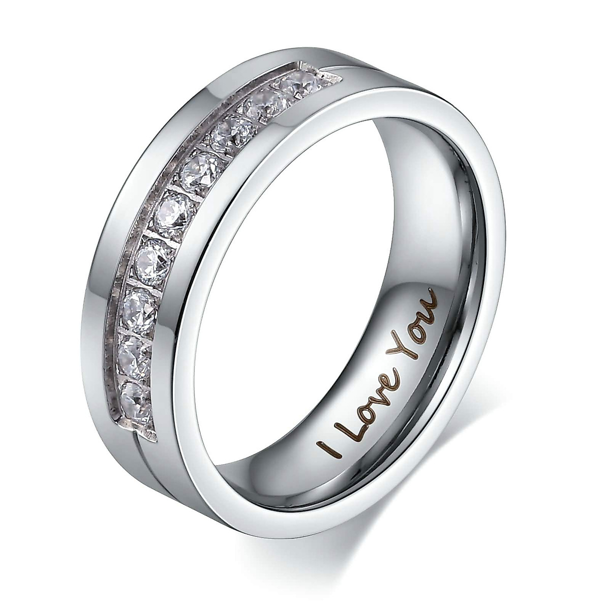 Aeici Silver Wedding Rings for Women, Size 9 Rings for Women Stainless Steel I Love You 6mm