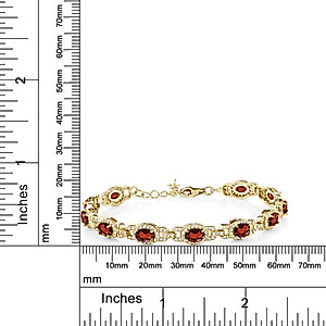 Gem Stone King 18K Yellow Gold Plated Silver Red Garnet Tennis Bracelet For Women (9.87 Cttw, Gemstone Birthstone, Oval 6X4MM, 7 Inch With 1 Inch Extender)