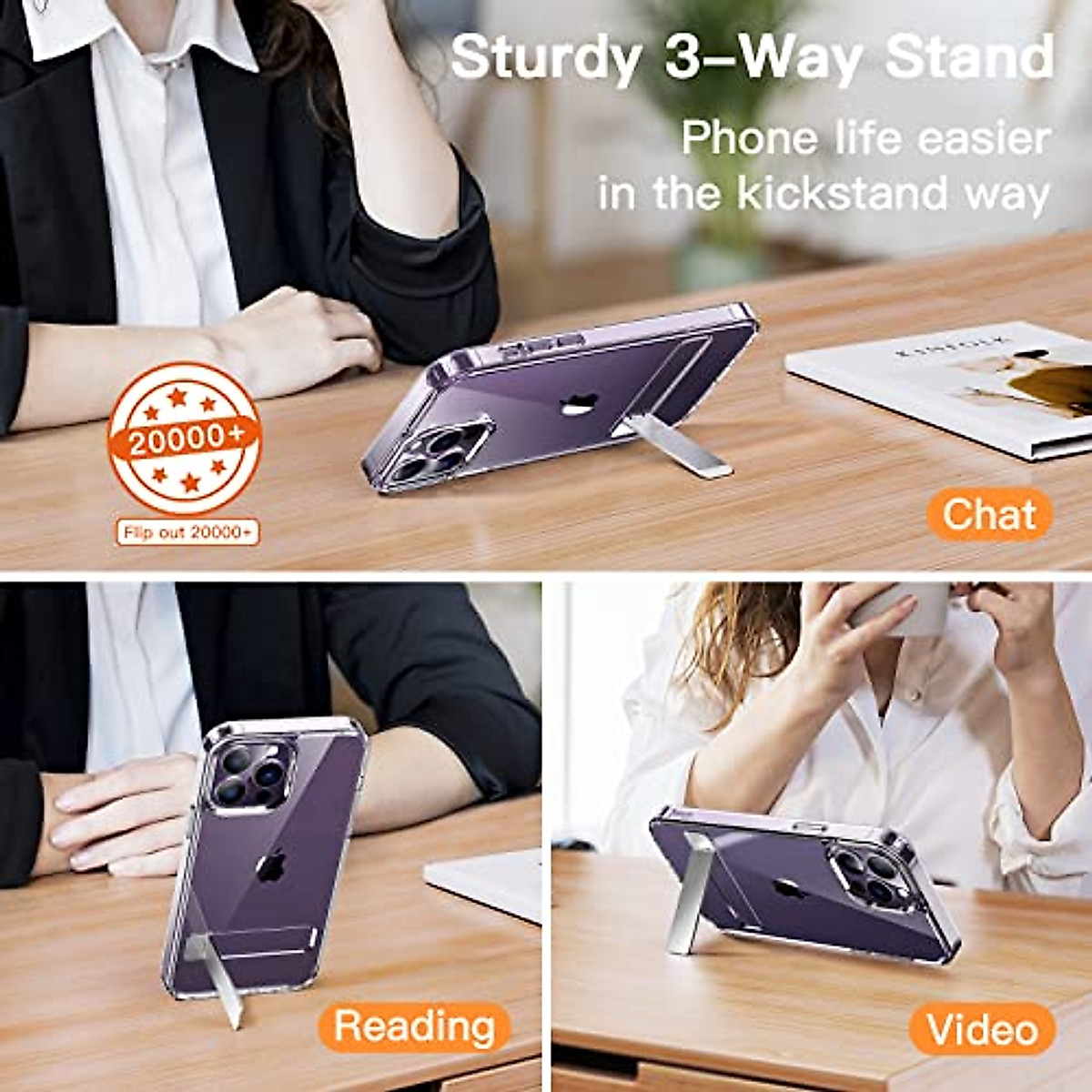 JETech Kickstand Case for iPhone 14 Pro Max 6.7-Inch (NOT for iPhone 14 Pro 6.1-Inch), Support Wireless Charging, Slim Shockproof Bumper Phone Cover, 3-Way Metal Stand (Clear)