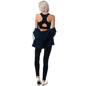 Jvini Women's 3 Piece Sports Outfit Set - Zip Up Hoodie Sweatshirt - Raceback Bra & Leggings Navy/Black Curve 1XL US(14-16)