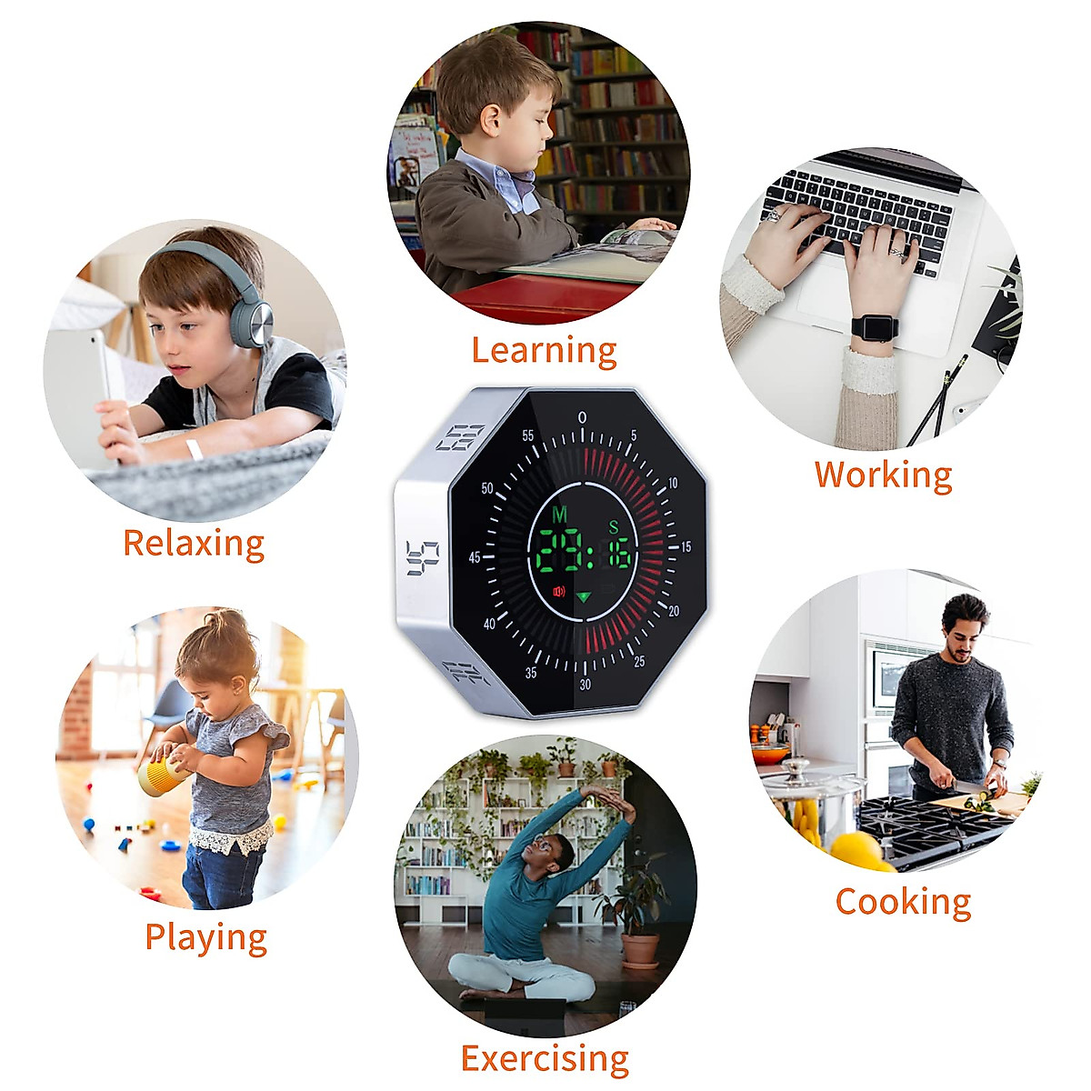 Ousmile Flip Visual Timer, 60-Minute Countdown Pomodoro Timer for Kids and Adults, Magnetic Productivity Timer for Cooking Office, Kitchen, Classsroom, Work