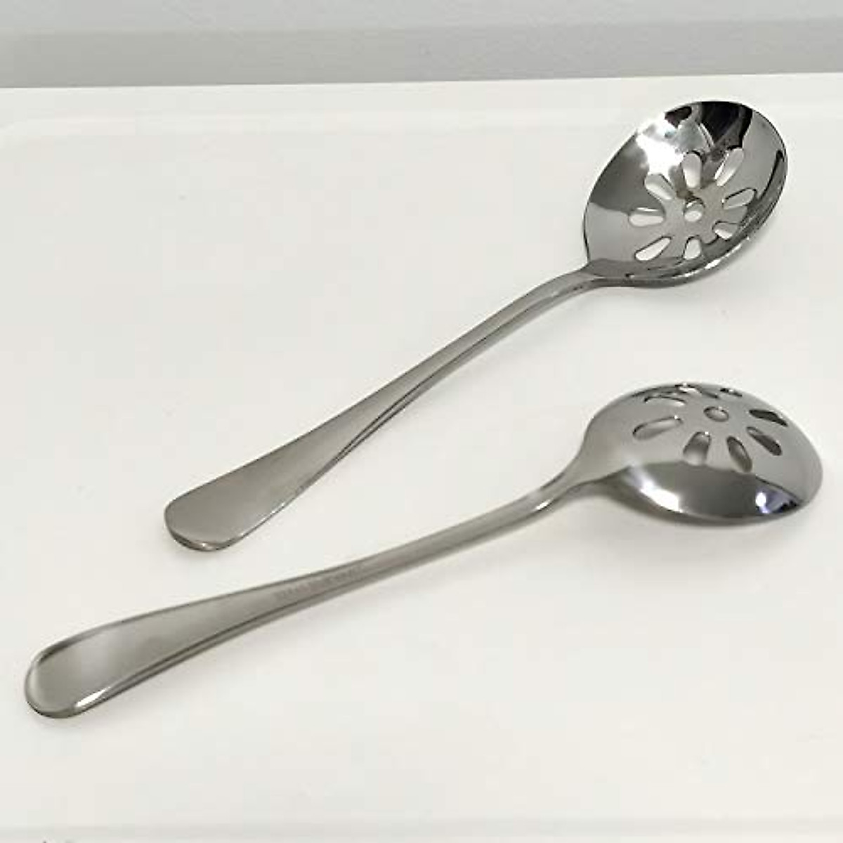 Goeielewe 2-Pack Soup Slotted Serving Spoon 7.7-inch Stainless Steel Colander Spoon for Buffet, Dinner, Restaurants, Kichen (Slotted Spoon)