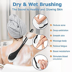 Exfoliating Shower Brush, Bath Body Brush, Never Mold Back Brush Long Handle for Shower, Dry Brushing Body Brush or Wet Brush with Moderate Bristles Black
