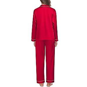 SWOMOG Couple Silk Satin Pajamas Set 2Pcs Matching Famliy Sleepwear Button Down Loungewear Men & Women Pjs with Pants Red