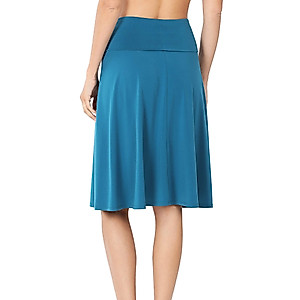 Nolabel 7502 Women's Knee Length A-Line Ruched Flared Skirt with Fold Over Elastic Waist Band Almond, Large