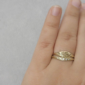 Layering Rings for Women Pretty Hand Engraved Flower Ring for Women Bride Ring Size 5-11 (Gold, 7)
