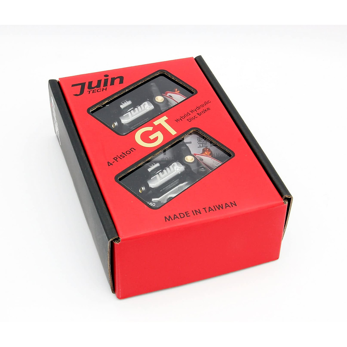 Juin Tech GT-F 4-Piston Cable Actuated Hydraulic Bicycle Bike Disc Brake Caliper Set Hybrid Brake Set for Flat-Mount Road/Cyclocross/Gravel/E-Bike/Folding Bike use (Silver Gray)