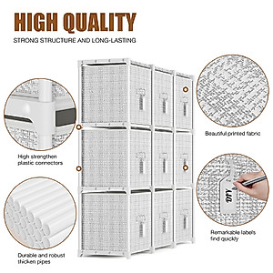 LUKYTOWER 9 Cube Storage Organizer with Printed Drawers, Toy Cubby Storage for Closet, Living Room, Dorm - White