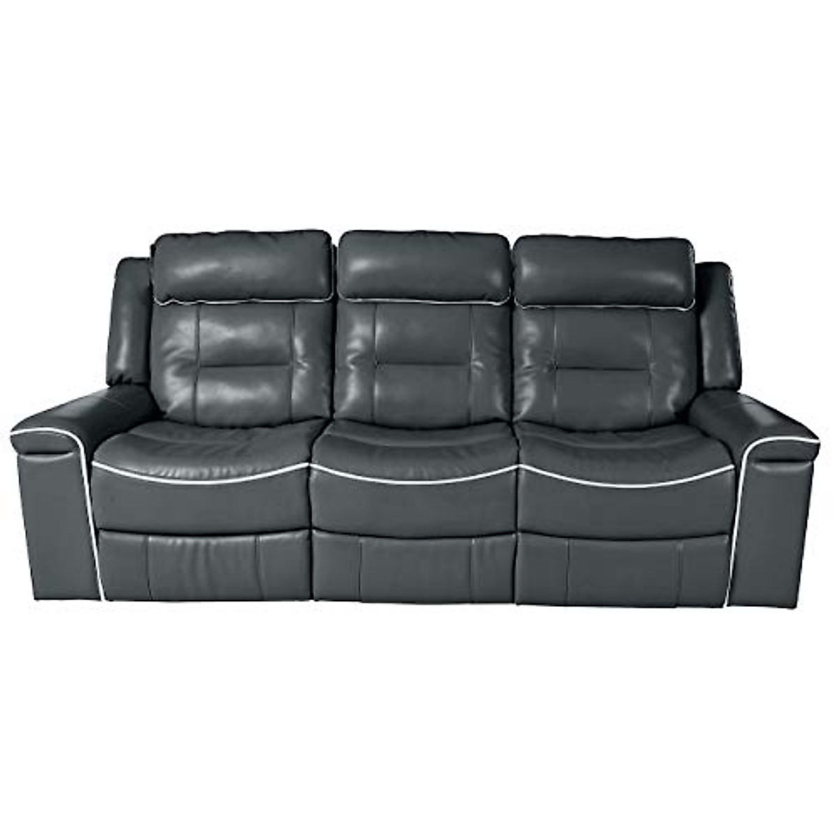 Homelegance Darwan 88" Leather Gel Double Reclining Sofa, Dark Gray