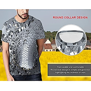 Men's Novelty T Shirt 3D Puzzle Swirl Printing Pattern Shirts Round Neck Casual Short-Sleeved for Men Grey