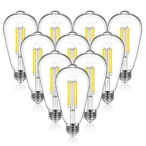 DAYBETTER 10 Pack LED Lights, Vintage LED Edison Bulbs 60 Watt Equivalent, ST58 Antique LED Filament Light Bulbs, E26 Dimmable LED Bulb with Natrue White 5000K, Brightness 8W, 800LM, Clear Glass