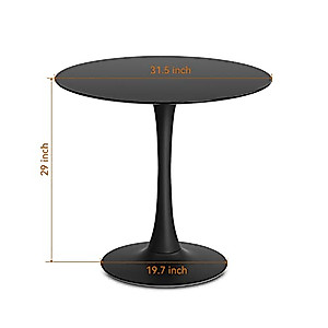 31.5 inch Round Dining Table, Mid Century Modern Small Tulip Table with Metal Pedestal Base for Living Room Kitchen Dining Room (Black)