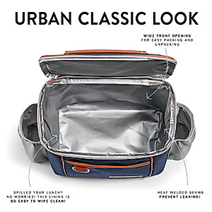 Fit & Fresh Foundry, Promenade Adult Insulated Lunch Bag with Side Pouches, Complete Lunch Kit Includes Matching Container, Navy