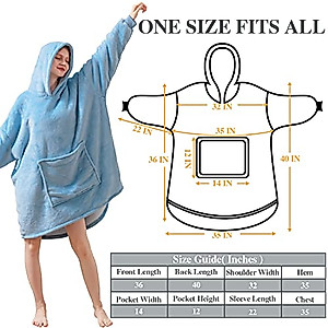 M.Nollby Oversized Wearable Blanket For Women Men Thick Flannel And Warm Sherpa Fleece Blanket Hoodie Cozy Blanket Sweatshirt With Sleeves and Giant Pocket