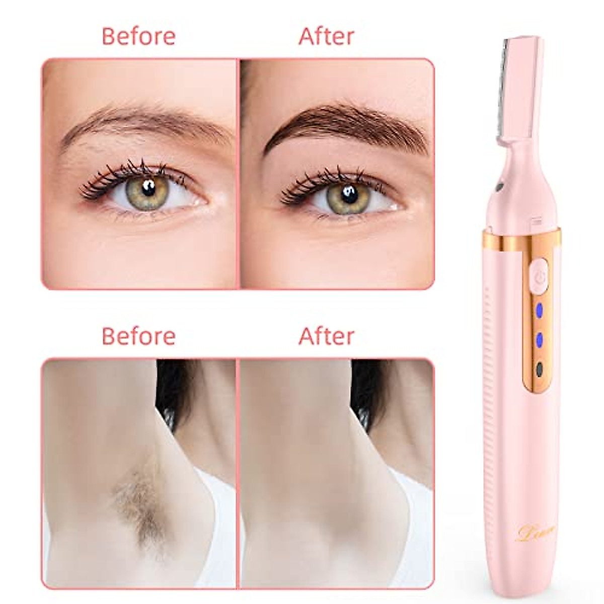 leuxe Eyebrow Trimmer and Facial Hair Remover Cordless Hair Remover for Face,Lips,Armpit,Portable Rechargeable Bikini Shaver (Pink)