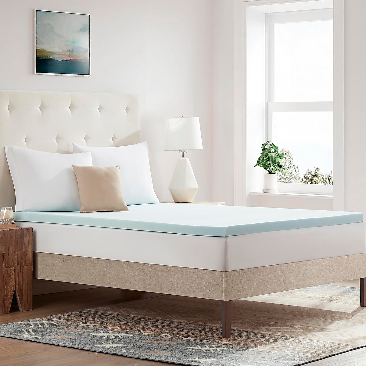 Twin Mattress Topper 2 Inch Gel Infused Memory Foam Cooling Pad CertiPUR US Certified - Enhance Sleep Quality with Pressure Relief and Temperature Regulation, Twin,Blue