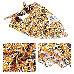 E-Clover Dog Bandanas & Matching Scrunchie Set Girl Flower Dog Scarf Bibs with Hair Tie Headbands for Medium Large Dogs Owner Mom Outfit Yellow