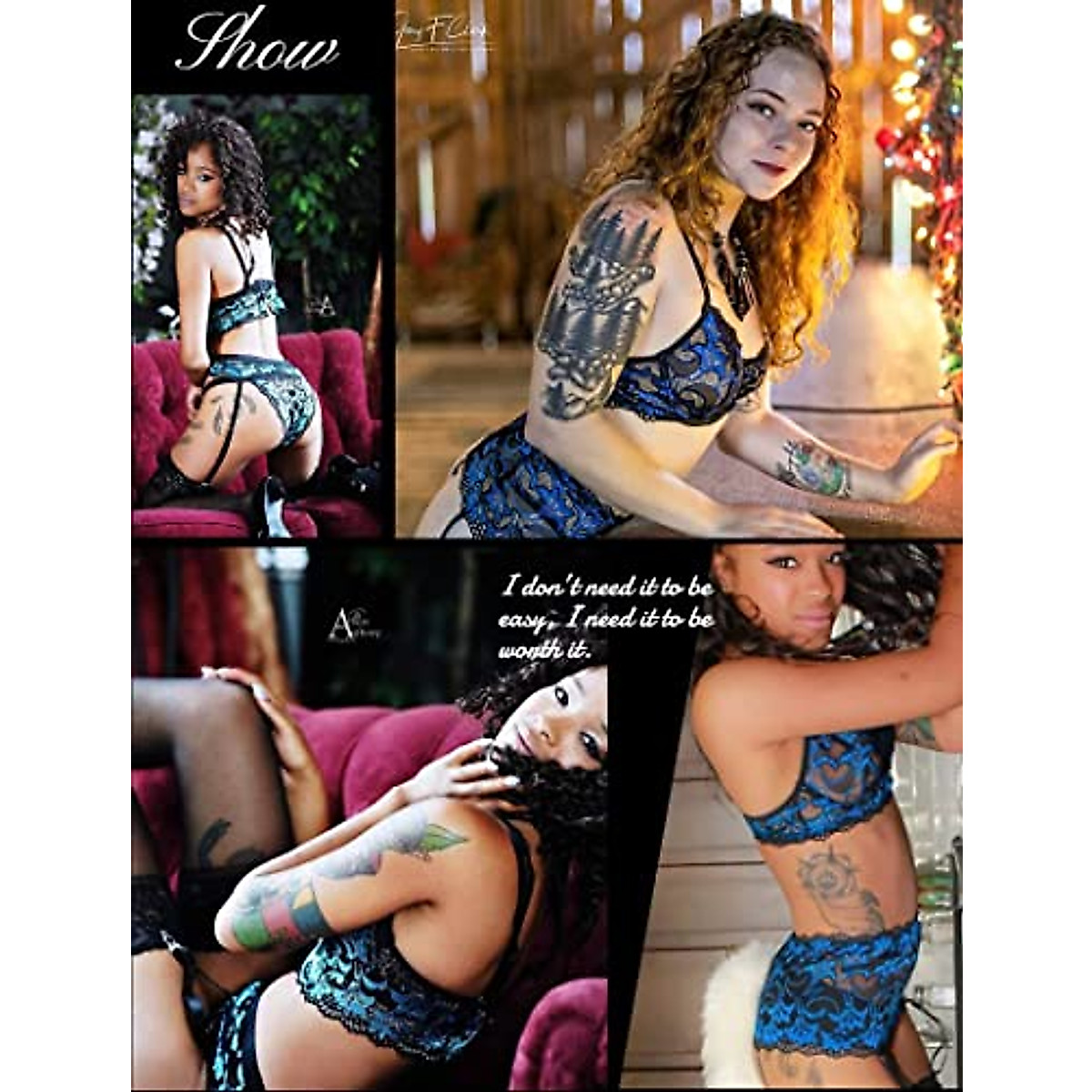 Avidlove Women Lace Lingerie Set with Garter Belt High Waist Bra and Panty Set Sexy Boudoir Outfits (Blue,XL)