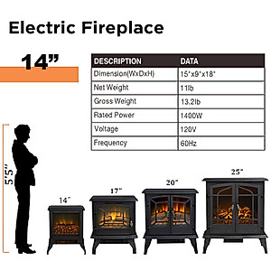 Top Space 18" Electric Fireplace Freestanding
