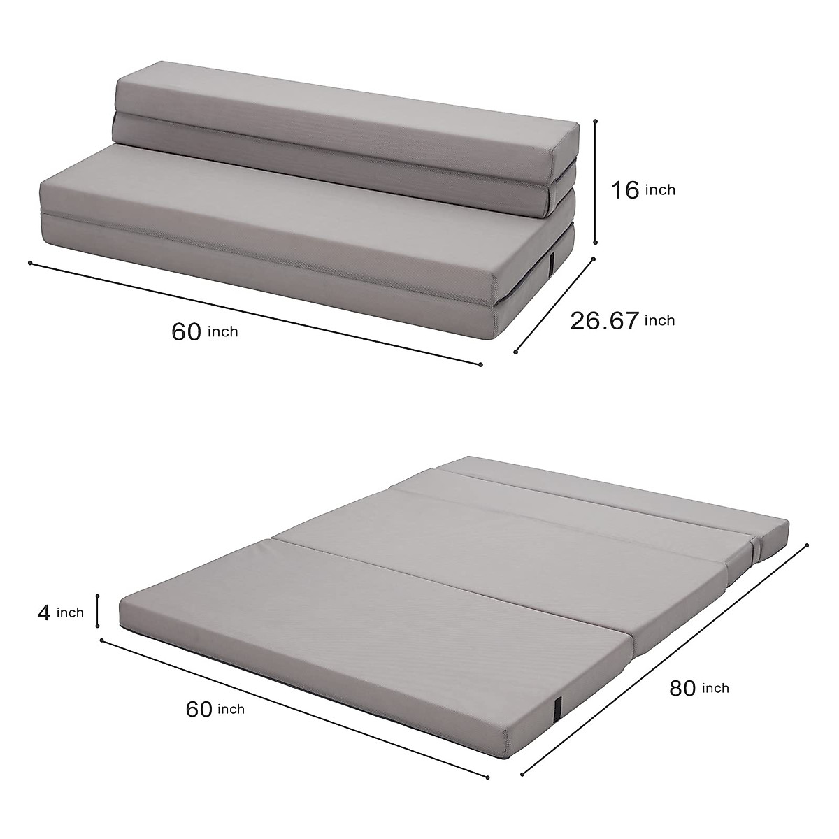 BDEUS Folding Mattress with Storage Bag Folding Sofa 4" Breathable High-Density Foam Mattress Topper, Portable Guest Bed with Removable&Washable Cover (Q (75 x 60 Inch))