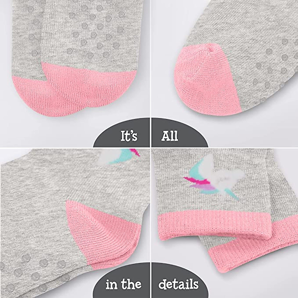 Kids Socks for Girls Boys Toddler Socks With Grippers Soft Cotton Dress Crew Grip Socks for Children 4T-5T Years old (Unicorns & Rainbows)