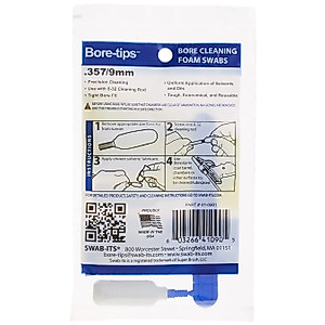 .357cal/.38cal/.380cal/9mm Gun Cleaning Bore-tips® by Swab-its®: Barrel Cleaning Swabs