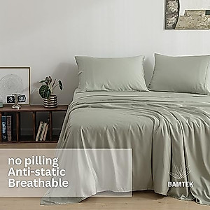 Bamtek 100% Viscose Bamboo Sheets Queen Size Bed - Super Soft and Silky Queen Sheets - Cooling Bamboo Sheets for Hot Sleepers - 4PC 17' Deep Pocket Queen Sheet Set and Pillowcases Set of 2 (Sage)