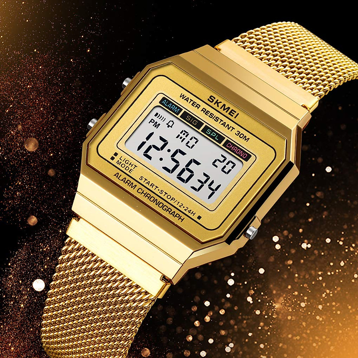 FANMIS Women's Men's Digital Electronic Square LED Sports Watch Multifunction Waterproof Daily Alarm Gold-Tone Watch (Y Gold)
