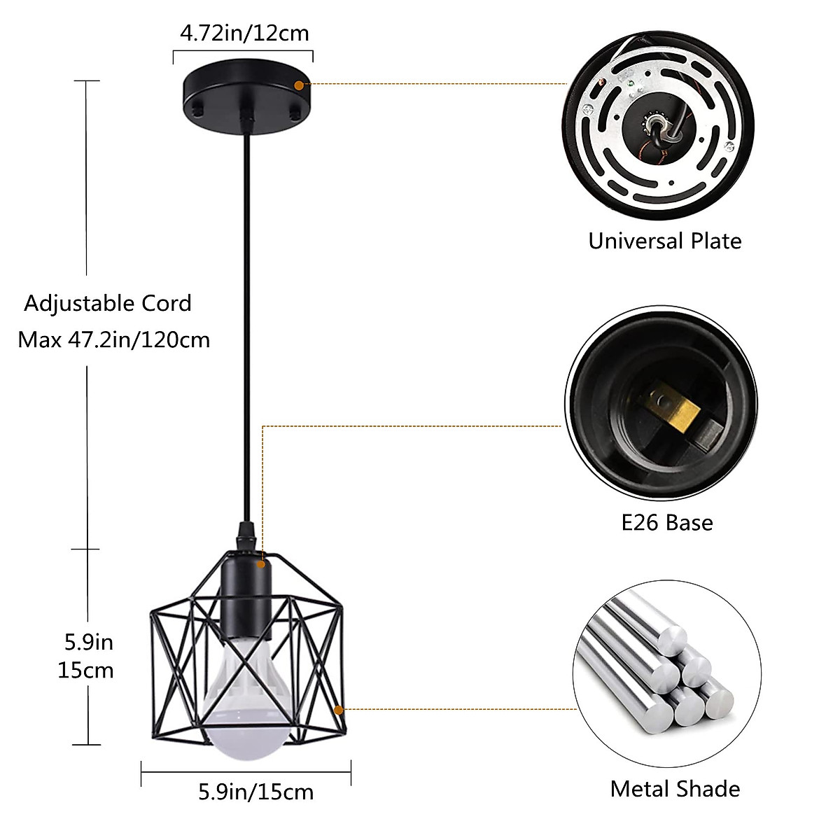 NAANN Black Pendant Light, Farmhouse Rustic Vintage Hanging Lamp Industrial Metal Mini Cage Pendant Lighting Fixture for Kitchen Island Bedroom Hallway, E26 Base