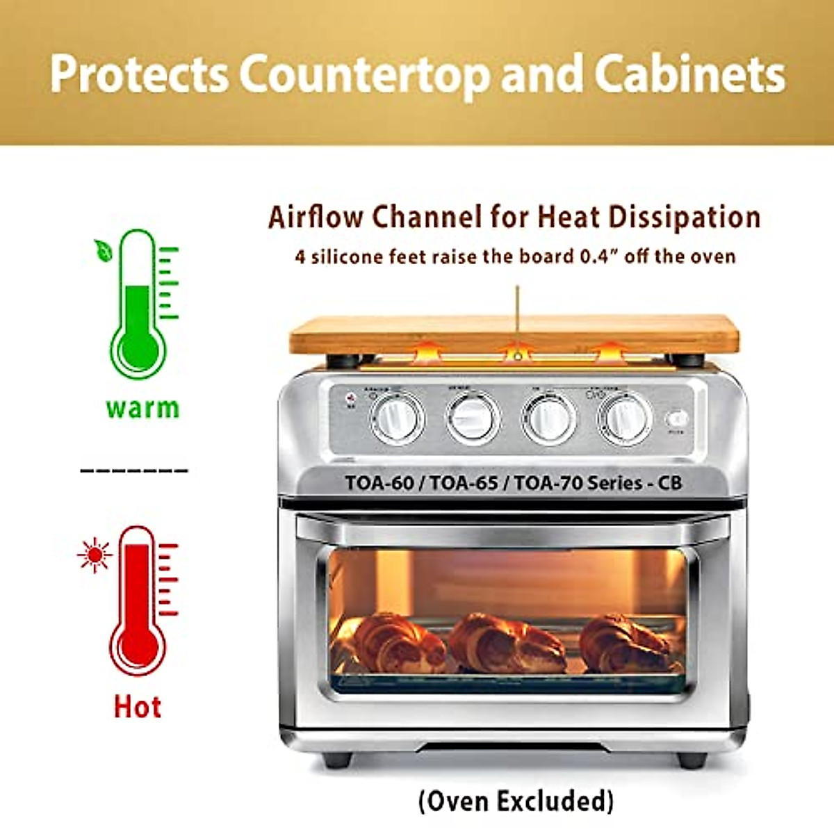 Cutting Board Compatible with TOA-70/TOA-65/TOA-60 Series Air Fryer Oven, Accessories for Convection Toaster Oven, with Heat Resistant Silicone Feet, Creates Storage Space, Protects Cabinet Cupboard
