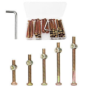 cSeao Crib Screws Hardware Replacement Kit, 18-Set M6x40mm/ 50mm/ 60mm/ 70mm/ 80mm Hex Drive Socket Cap Screws Barrel Nuts Assortment Kit for Beds Headboards Chairs Furniture
