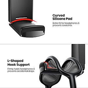 (2 Pack) Sticky Headphone Stand Controller Holder - EURPMASK Adhesive Gaming Headset Hook, Headphone Holder for Desk with Soft Rubber Pads, Universal PC Gaming Accessory Controller Headset Stand,Black