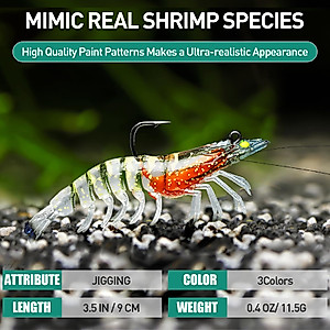 TRUSCEND Pre-Rigged Fishing Jigs, 1:50 Super Durable TPE Bass Fishing Lures, Well-Made Lifelike Soft Shrimp Swimbait, Weedless MarshSwamp Fishing Lure for Trout Crappie Walleye, Keep Separately!