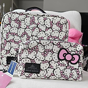 Impressions Vanity Hello Kitty Cosmetic Bag with Faux Leather,Travel Toiletry Bag with Inside Zipper Pockets, Waterproof Reusable Large Cosmetic Makeup Vanity Organizer (White/Pink)