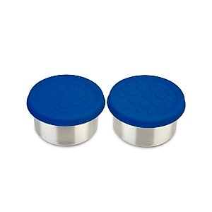 LunchBots 4.5 oz Stainless Steel Dressing Container for Condiments, Dips, Snacks, Dipping Sauce Cups with Silicone Lid, Fits in Lunch Bags and Bento Boxes - Set of 2 (Blue)