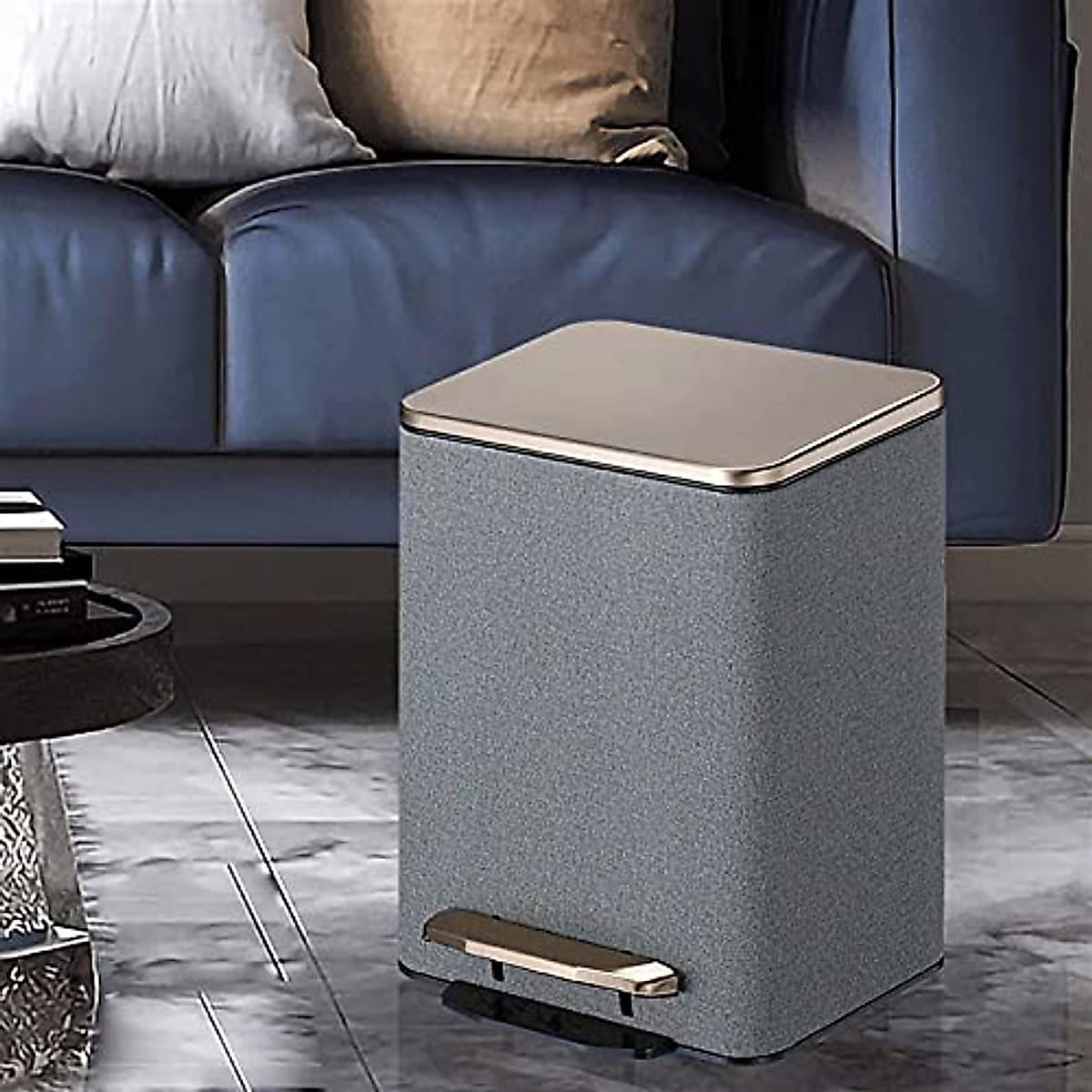 TETARI Trash Can Trash Can Household Living Room Stainless Steel Gray Multi-Specification with Cover Kitchen Bathroom Toilet (Size : Medium)