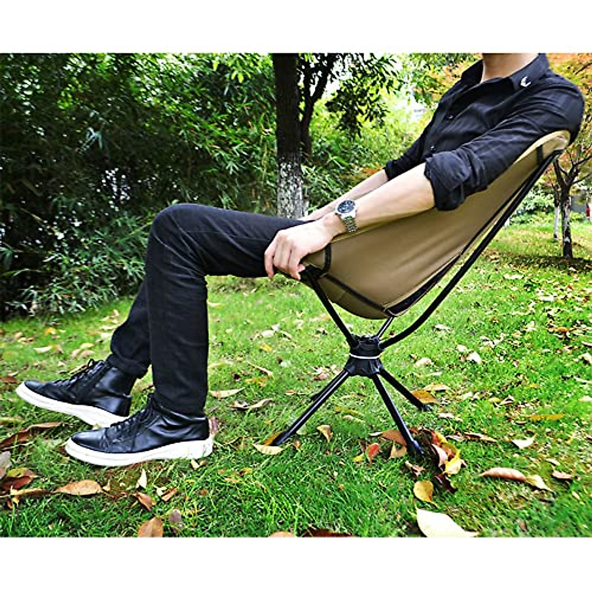 LSLANSOON Portable Camping Chair, Collapsible Backpacking Chair Beach Chair with Carry Bag for Outdoor Hiking Fishing Picnic (Black)