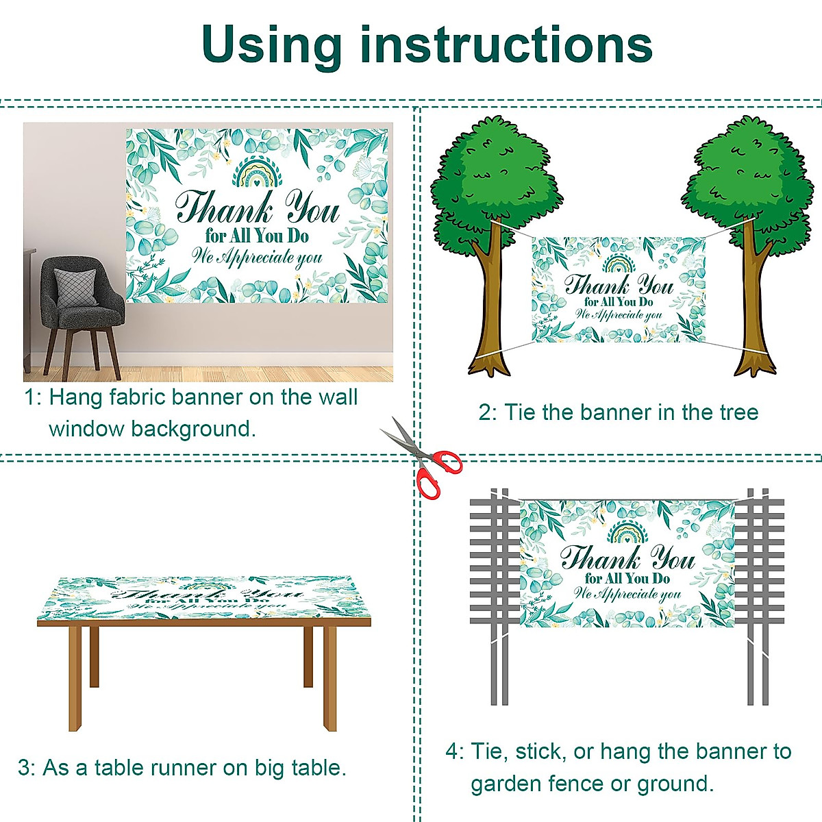 HOWAF We Appreciate You Party Decorations Backdrop Banner, Thank You for All You Do Banner for Thanks to Staff Teachers Doctor Nurses Staff, Team Appreciation Week Green Banner Party,72.8" x 43.3"