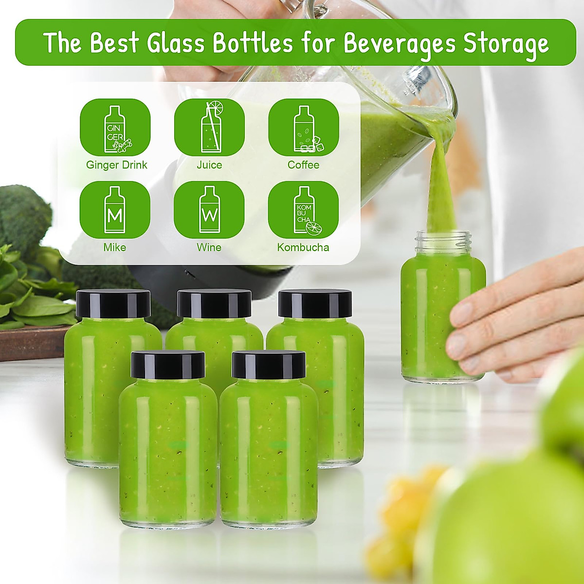 STARSIDE 4 oz Glass Ginger Shots Bottles with Caps,16 pack 120 ml Juice Shot Bottles,Leakproof Small Glass Bottles with Lids for Ginger,Beverages